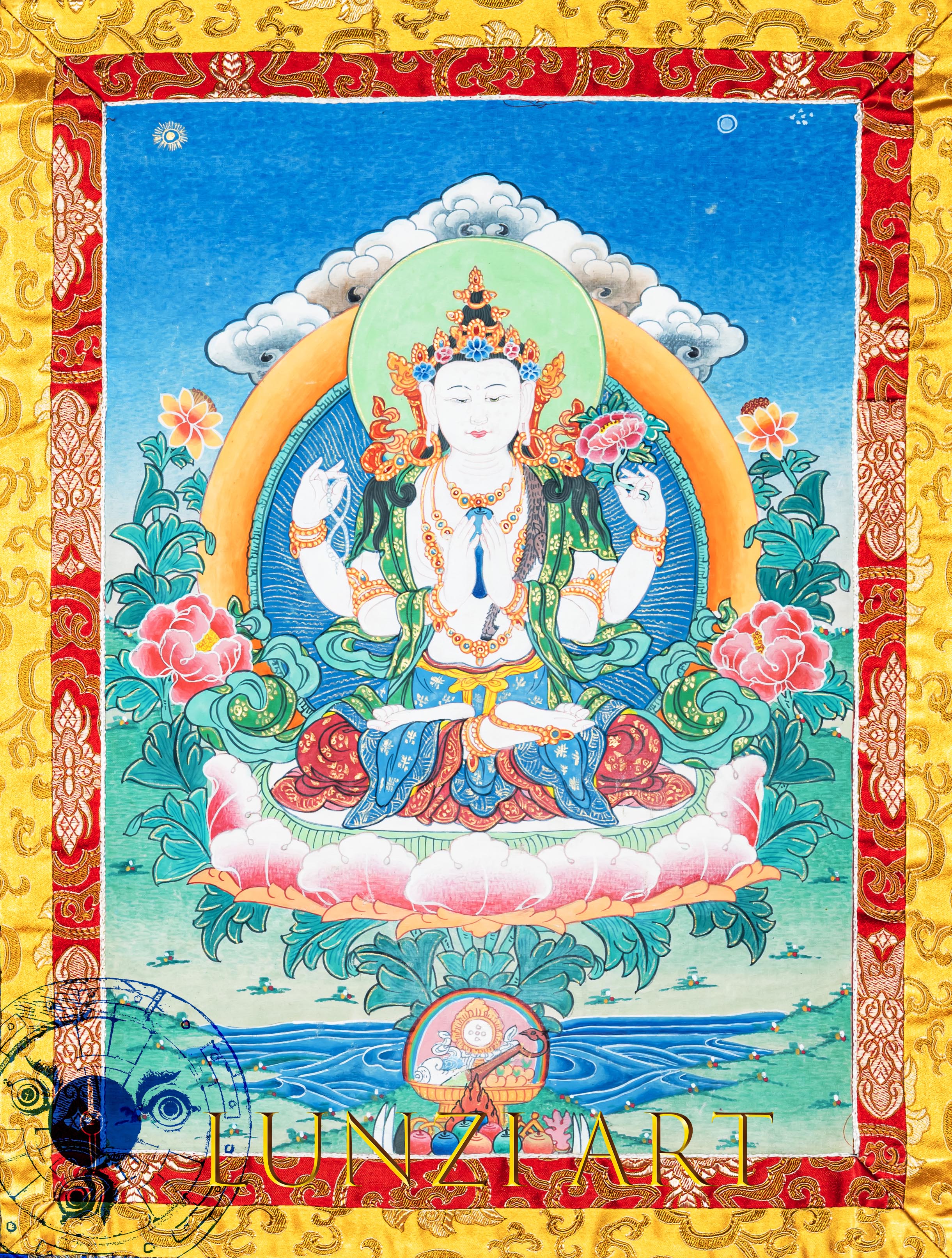 Hand-Painted Chengresi Thangka Sacred Protector and Divine Energy ...