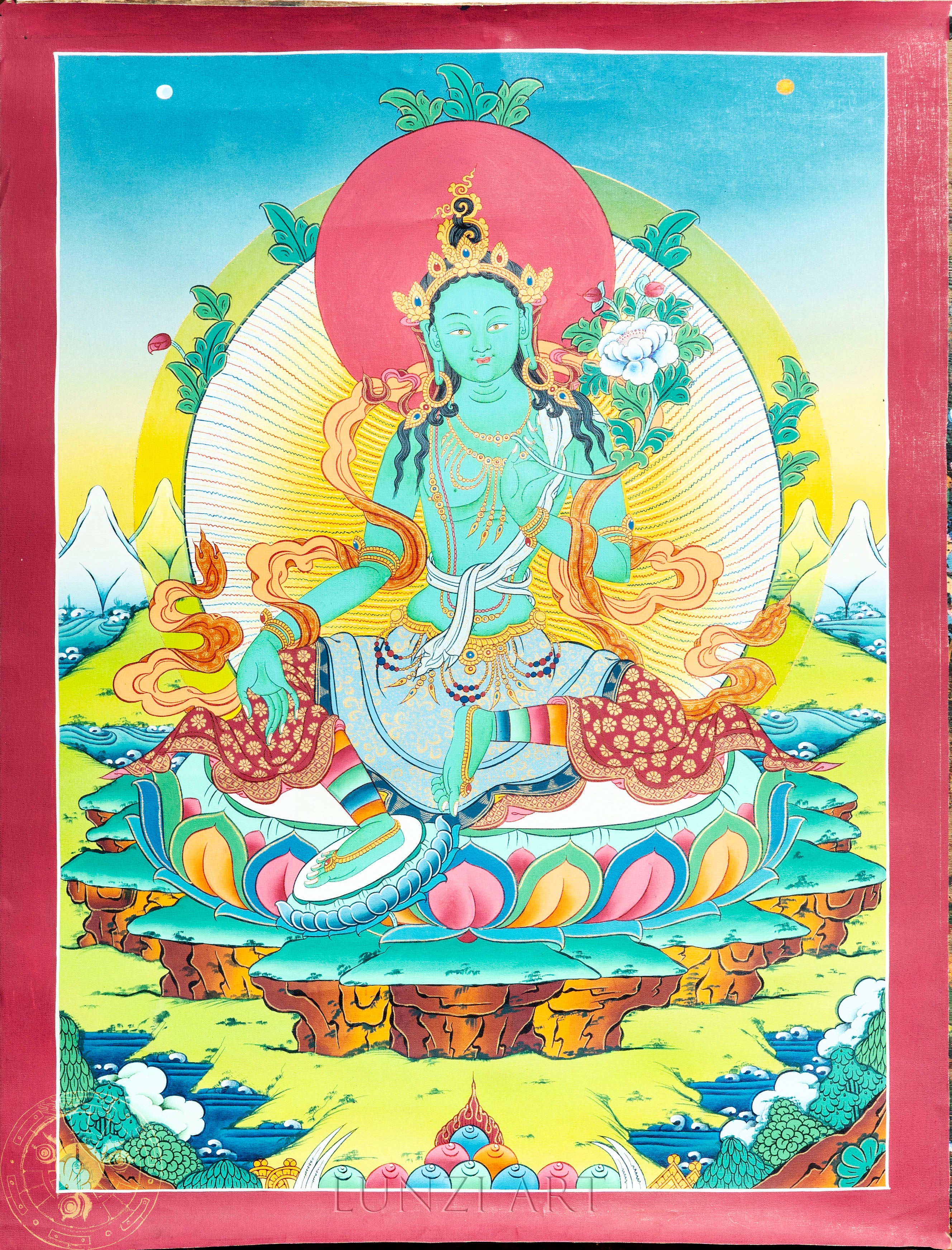 Handdrawn 24K Gold Green Tara Thangka – LunziArt-Nepal Buddha statues ...