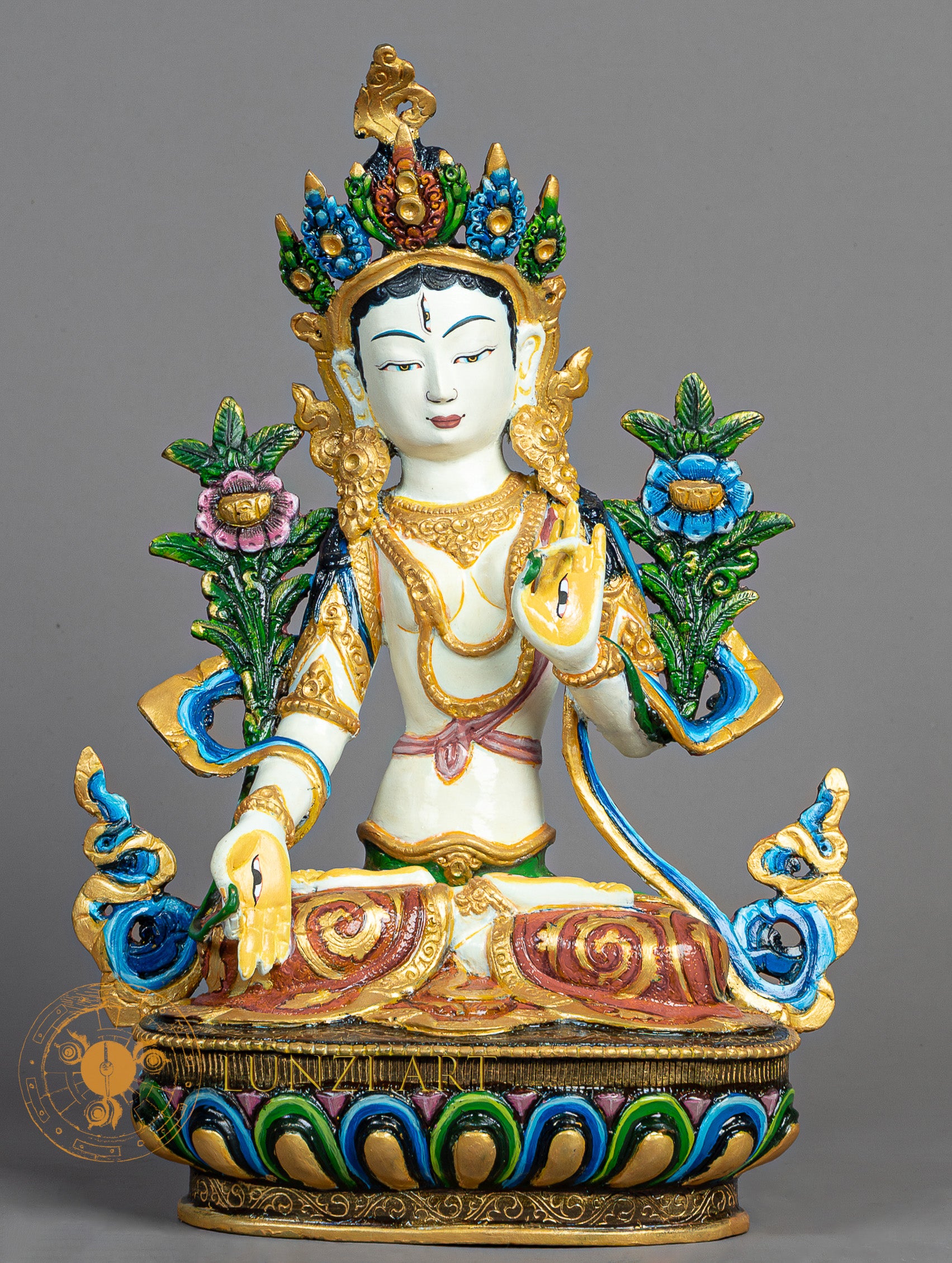 White Tara Statue | Copper Craft with Full Color Work – LunziArt-Nepal ...